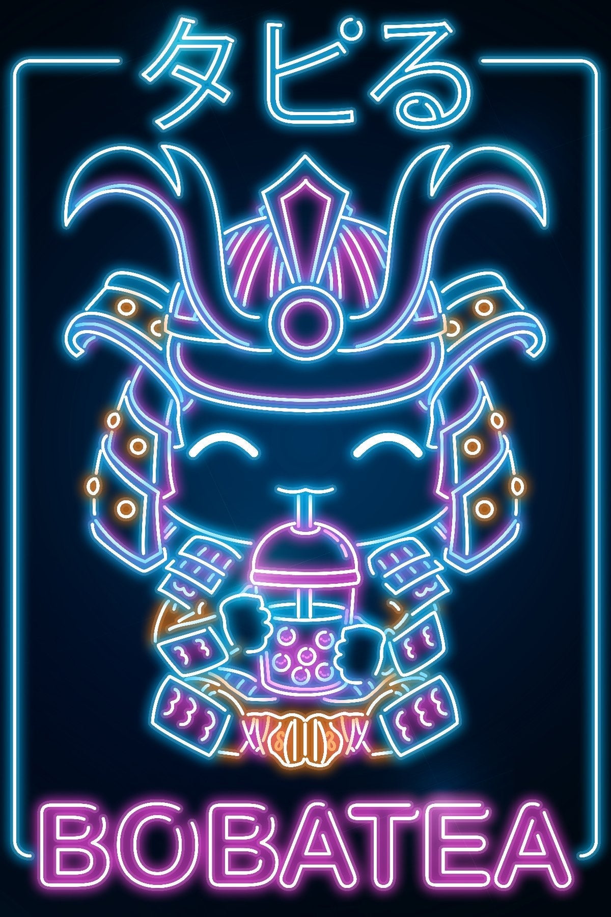 Retro Neon Boba Tea Samurai – V1 Tech