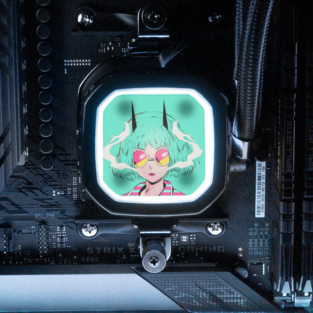 Striped Anime Girl AIO Cover for Corsair RGB Hydro Platinum and Pro ...