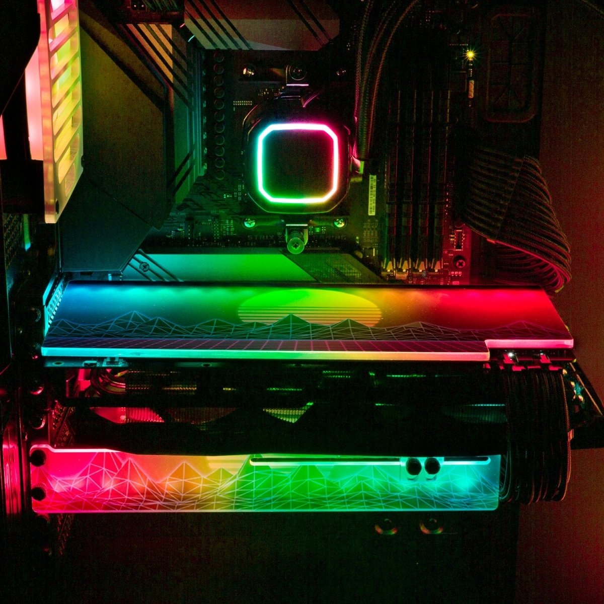 'Synthwave Sunset' Custom Design RGB GPU Backplate by V1 Tech | Tailored To Fit Any Graphics Card